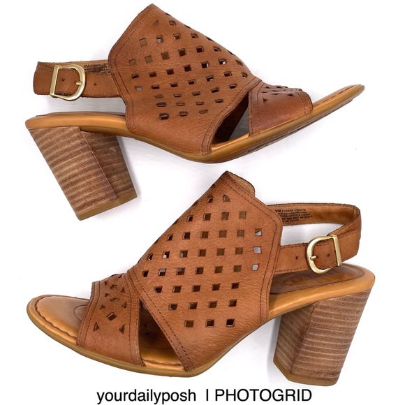 Born | Shoes | Born Open Toe Brown Leather Havana Slingback Block Heel ...